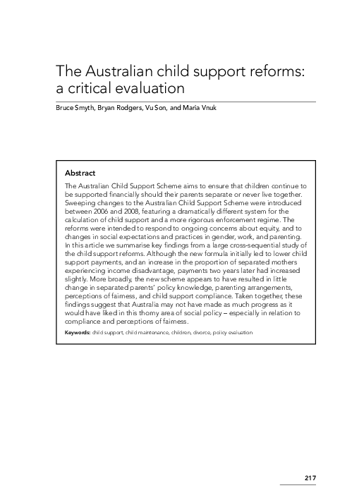 (PDF) The Australian child support reforms: a critical evaluation