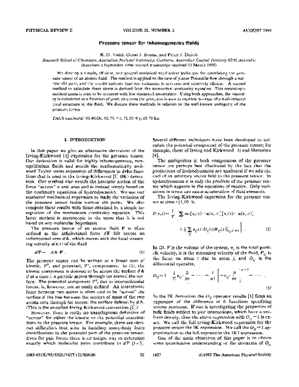 Pdf Pressure Tensor For Inhomogeneous Fluids