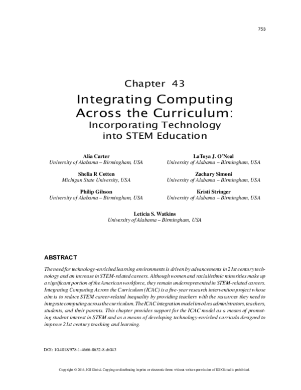 (PDF) Integrating Computing Across the Curriculum