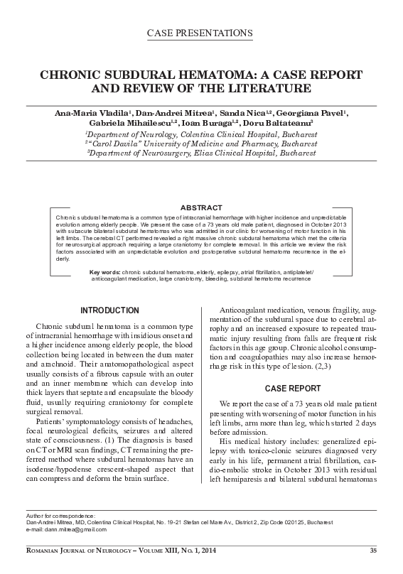 (PDF) Chronic subdural hematoma: a case report and review of the literature