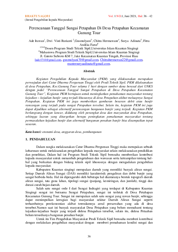 (PDF) Perencanaan Tanggul Sungai Petapahan Di Desa Petapahan Kecamatan Gunung Toar