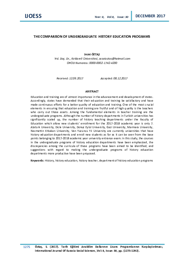(PDF) The Comparison of Undergraduate History Education Programs