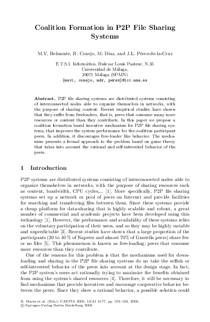 (PDF) Coalition Formation in P2P File Sharing Systems