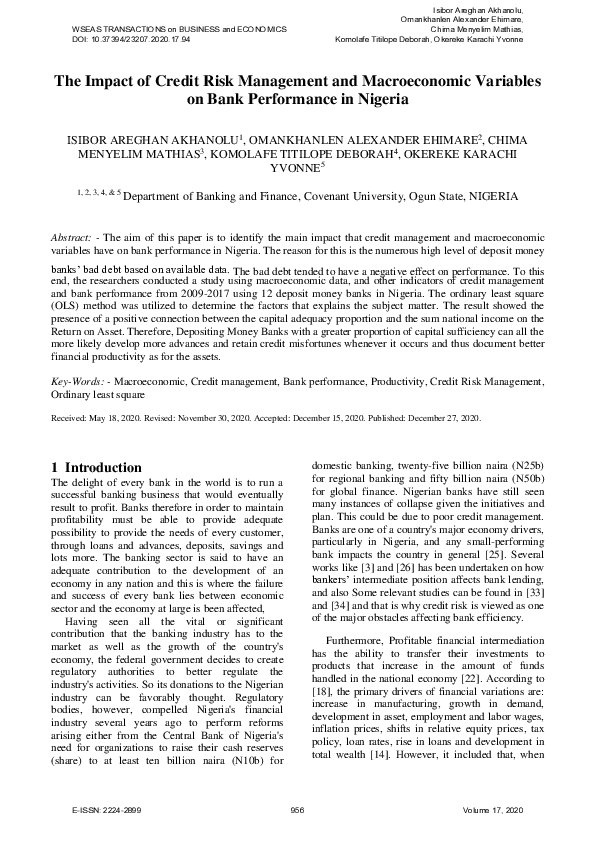 (PDF) The Impact of Credit Risk Management and Macroeconomic Variables ...
