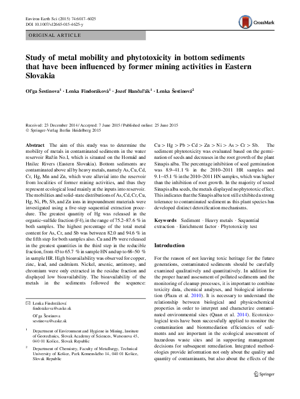 (PDF) Study of metal mobility and phytotoxicity in bottom sediments ...
