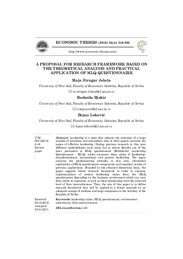 A Proposal for Research Framework Based on The Theoretical Analysis and Practical Application of ...