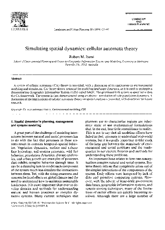 Pdf Simulating Spatial Dynamics Cellular Automata Theory Bob Itami