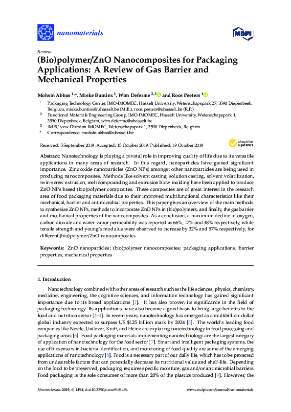 (PDF) (Bio)polymer/ZnO Nanocomposites for Packaging Applications: A ...