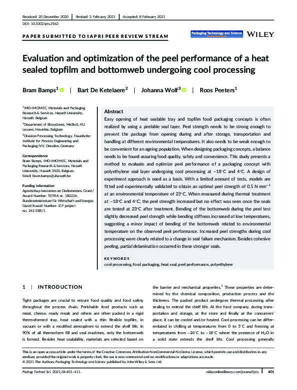 (PDF) Evaluation and optimization of the peel performance of a heat sealed topfilm and bottomweb ...