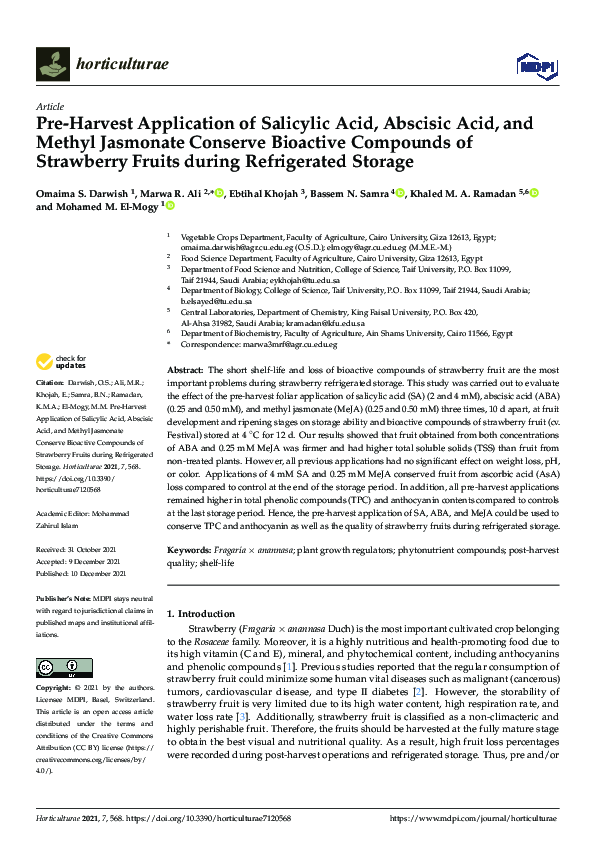 (PDF) Pre-Harvest Application of Salicylic Acid, Abscisic Acid, and Methyl Jasmonate Conserve ...