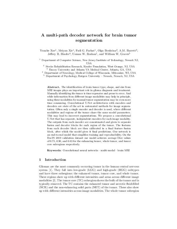 Pdf A Multi Path Decoder Network For Brain Tumor Segmentation