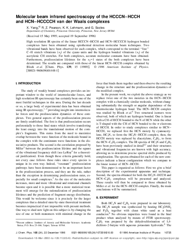(PDF) Molecular beam infrared spectroscopy of the HCCCN–HCCH and HCN ...