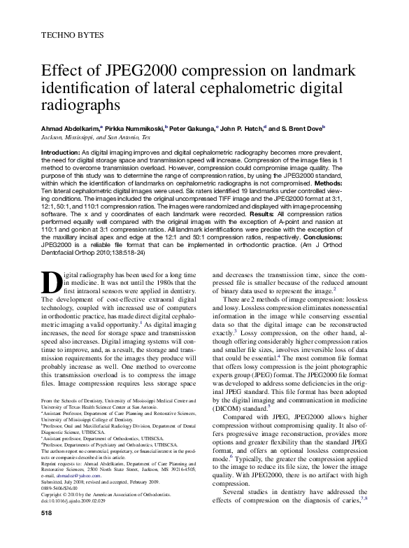 (PDF) Effect of JPEG2000 compression on landmark identification of lateral cephalometric digital ...