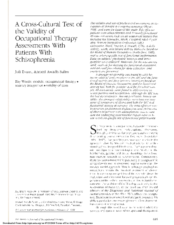 (PDF) A Cross-Cultural Test of the Validity of Occupational Therapy ...