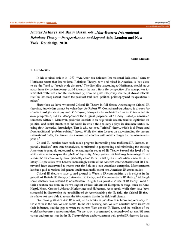 (PDF) Amitav Acharya and Barry Buzan, eds., Non-Western International ...