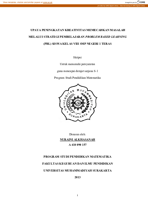 (PDF) Upaya Peningkatan Kreativitas Memecahkan Masalah Melalui Strategi Pembelajaran Problem ...