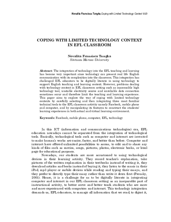 Coping with Limited Technology Context in Efl Classroom