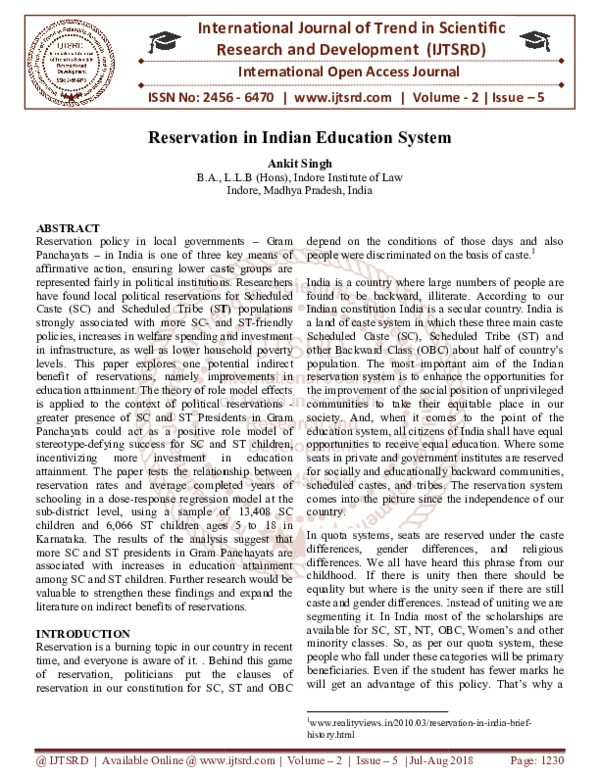 (PDF) Reservation in Indian Education System
