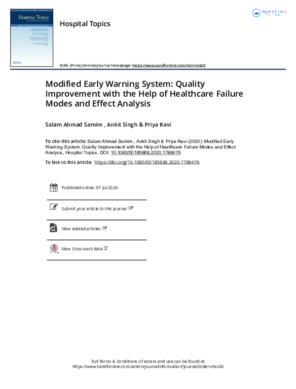 (PDF) Modified Early Warning System: Quality Improvement with the Help of Healthcare Failure ...