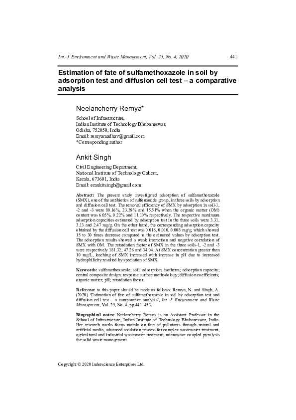 (PDF) Estimation of fate of sulfamethoxazole in soil by adsorption test ...