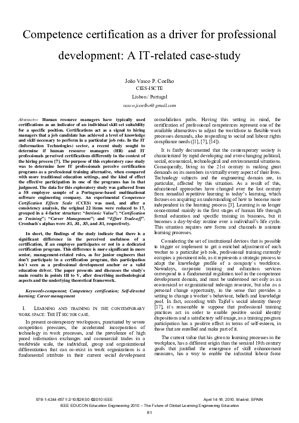 (PDF) Competence certification as a driver for professional development ...