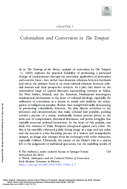 (PDF) Colonialism and Conversion in The Tempest