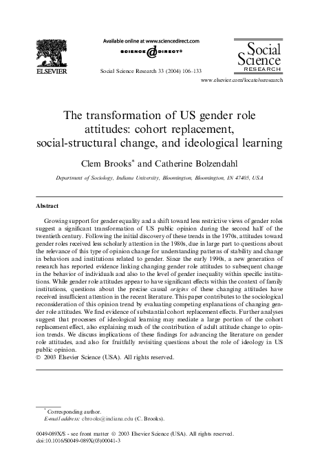 (PDF) The transformation of US gender role attitudes: cohort ...