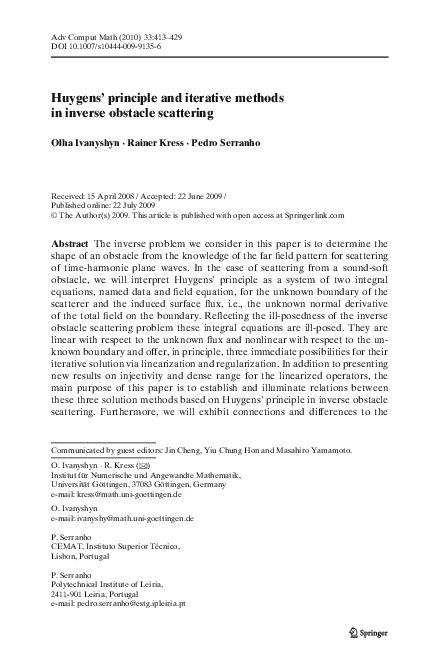 (PDF) Huygens’ principle and iterative methods in inverse obstacle scattering