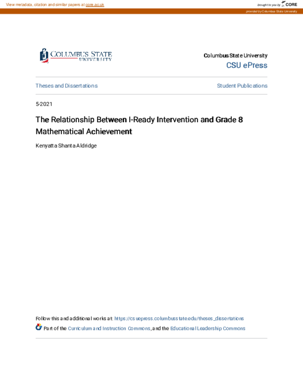 (PDF) The Relationship Between I-Ready Intervention and Grade 8 ...