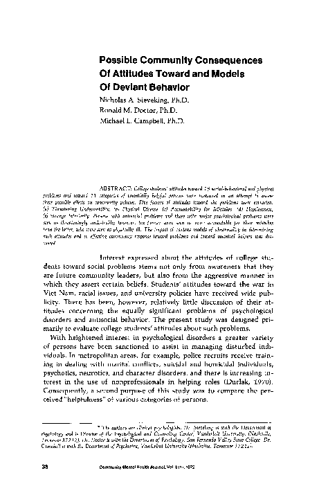 (PDF) Possible community consequences of attitudes toward and models of ...