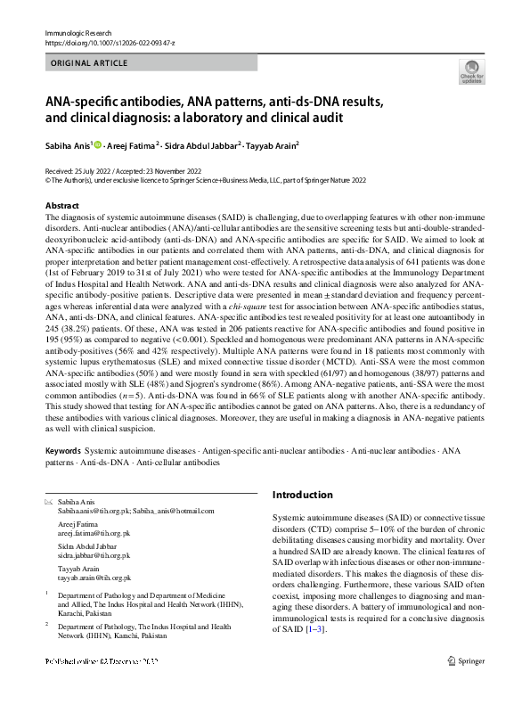 (PDF) ANA-specific antibodies, ANA patterns, anti-ds-DNA results, and ...