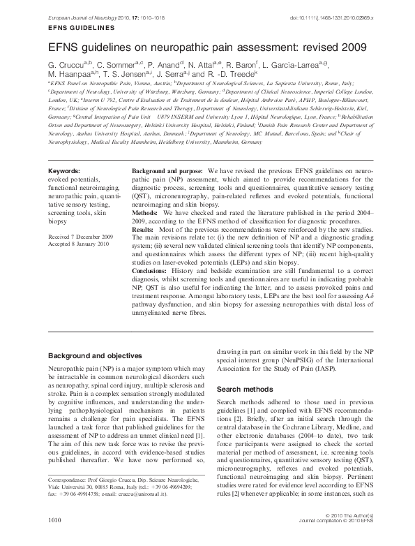 (PDF) EFNS guidelines on neuropathic pain assessment: revised 2009