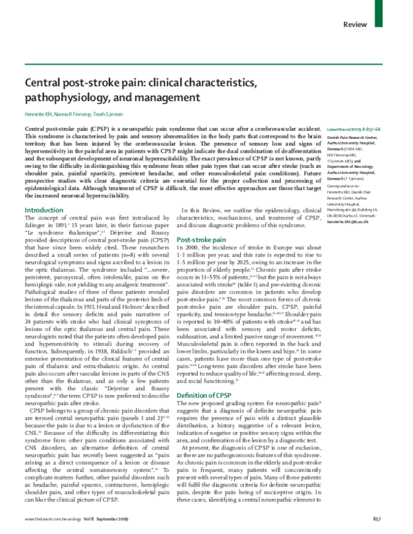 (PDF) Central post-stroke pain: clinical characteristics ...