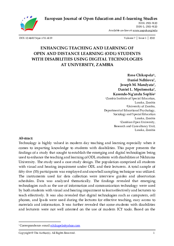 (PDF) Enhancing Teaching and Learning of Open and Distance Learning (Odl) Students with ...