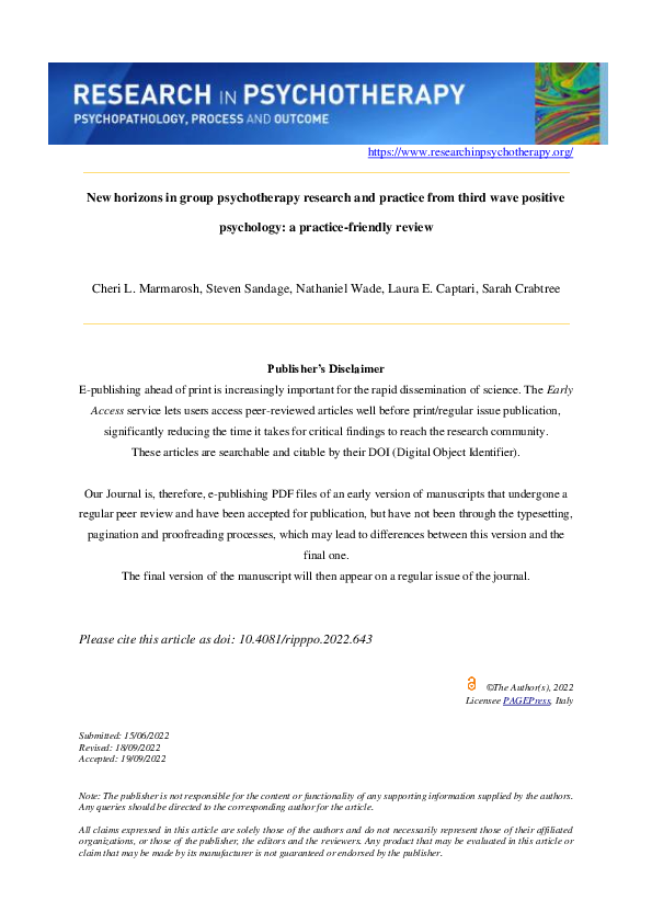 (PDF) New horizons in group psychotherapy research and practice from third wave positive ...