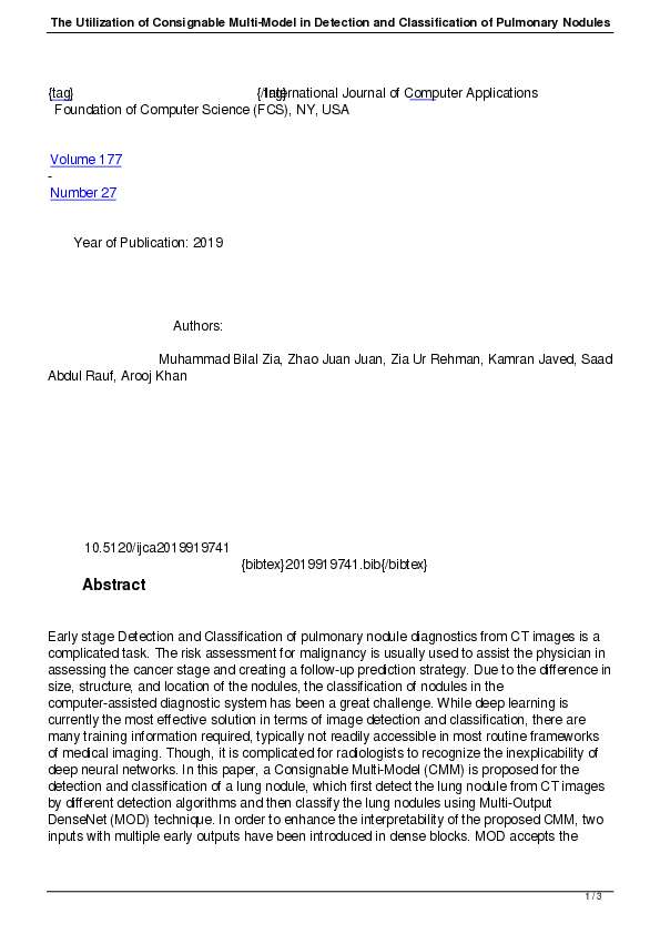 The Utilization of Consignable Multi-Model in Detection and Classification of Pulmonary Nodules