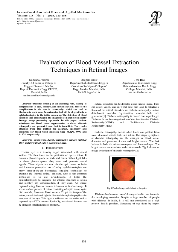 (PDF) Evaluation of Blood Vessel Extraction Techniques in Retinal Images