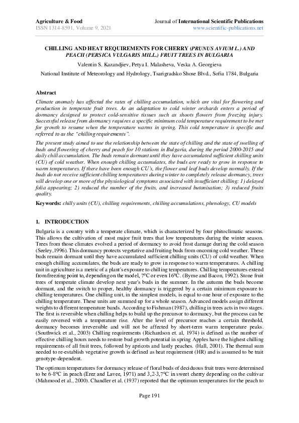 (PDF) Chilling and Heat Requirements for Cherry (Prunus Avium L.) and ...