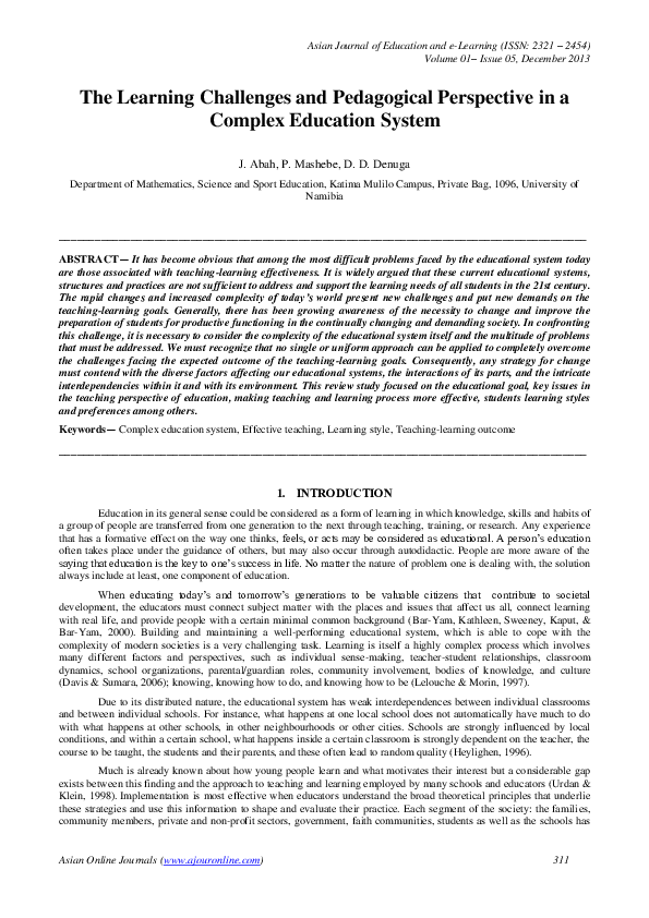 (PDF) The Learning Challenges and Pedagogical Perspective in a Complex ...