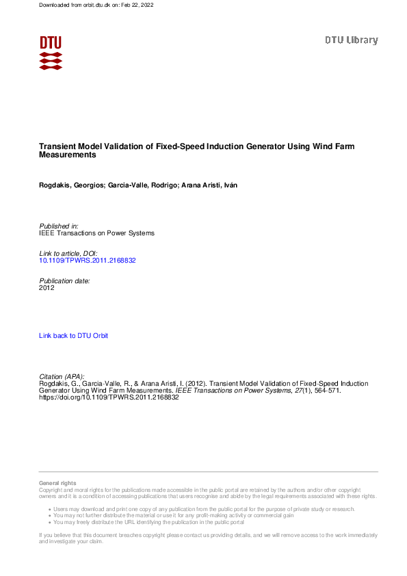 Pdf Transient Model Validation Of Fixed Speed Induction Generator