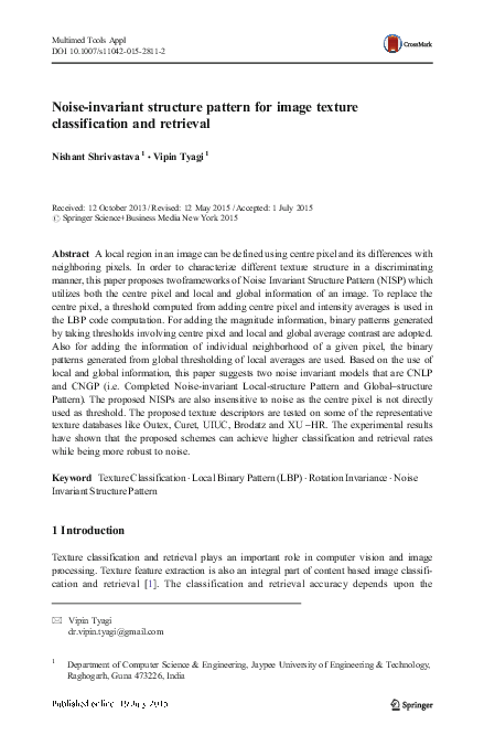 Pdf Noise Invariant Structure Pattern For Image Texture