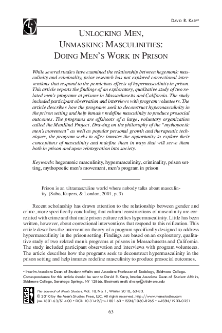 (PDF) Unlocking Men, Unmasking Masculinities: Doing Men's Work in Prison