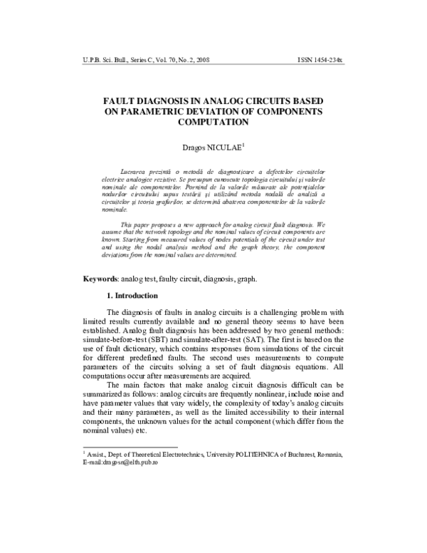 Pdf Fault Diagnosis In Analog Circuits Based On Parametric Deviation Of Components Computation