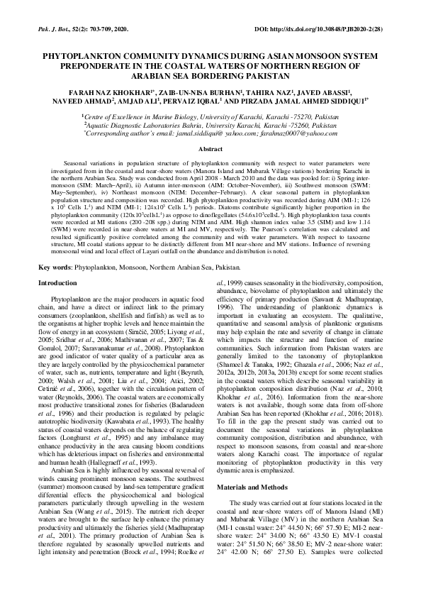 (PDF) Phytoplankton Dynamics and Water Parameters in Arabian Sea