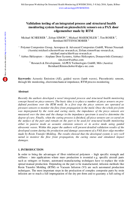 Pdf Validation Testing Of An Integrated Process And Structural Health Monitoring System Based
