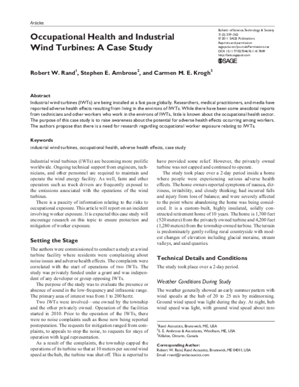 (PDF) Occupational Health and Industrial Wind Turbines