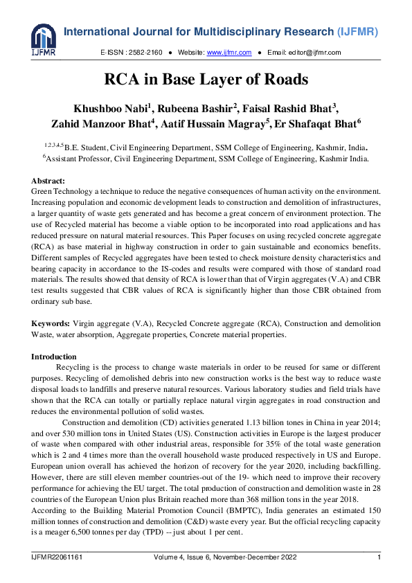 (PDF) RCA in Base Layer of Roads