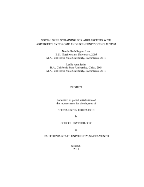 (PDF) Social Skills Training for Adolescents with Asperger Syndrome and High-Functioning Autism