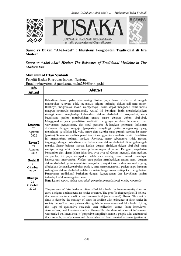 (PDF) Sanro vs Dukun “Abal-Abal” : Eksistensi Pengobatan Tradisional di Era Modern | Irfan ...