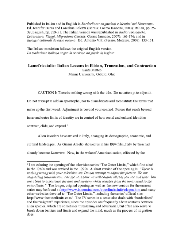 (DOC) Lamefricatalia: Italian Lesons in Elision, Truncation, and ...
